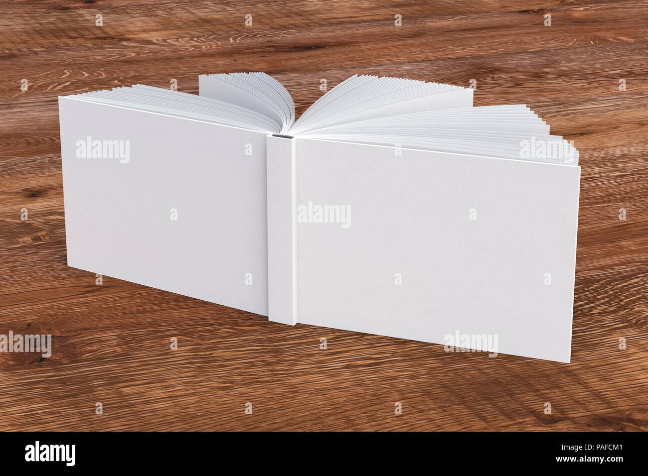 White blank horizontal book cover standing isolated on wooden ...