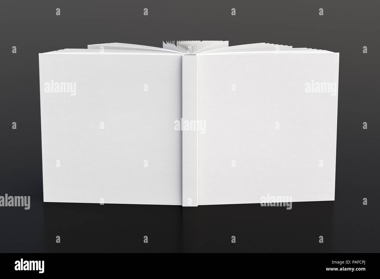 White blank square book cover standing isolated on black background ...