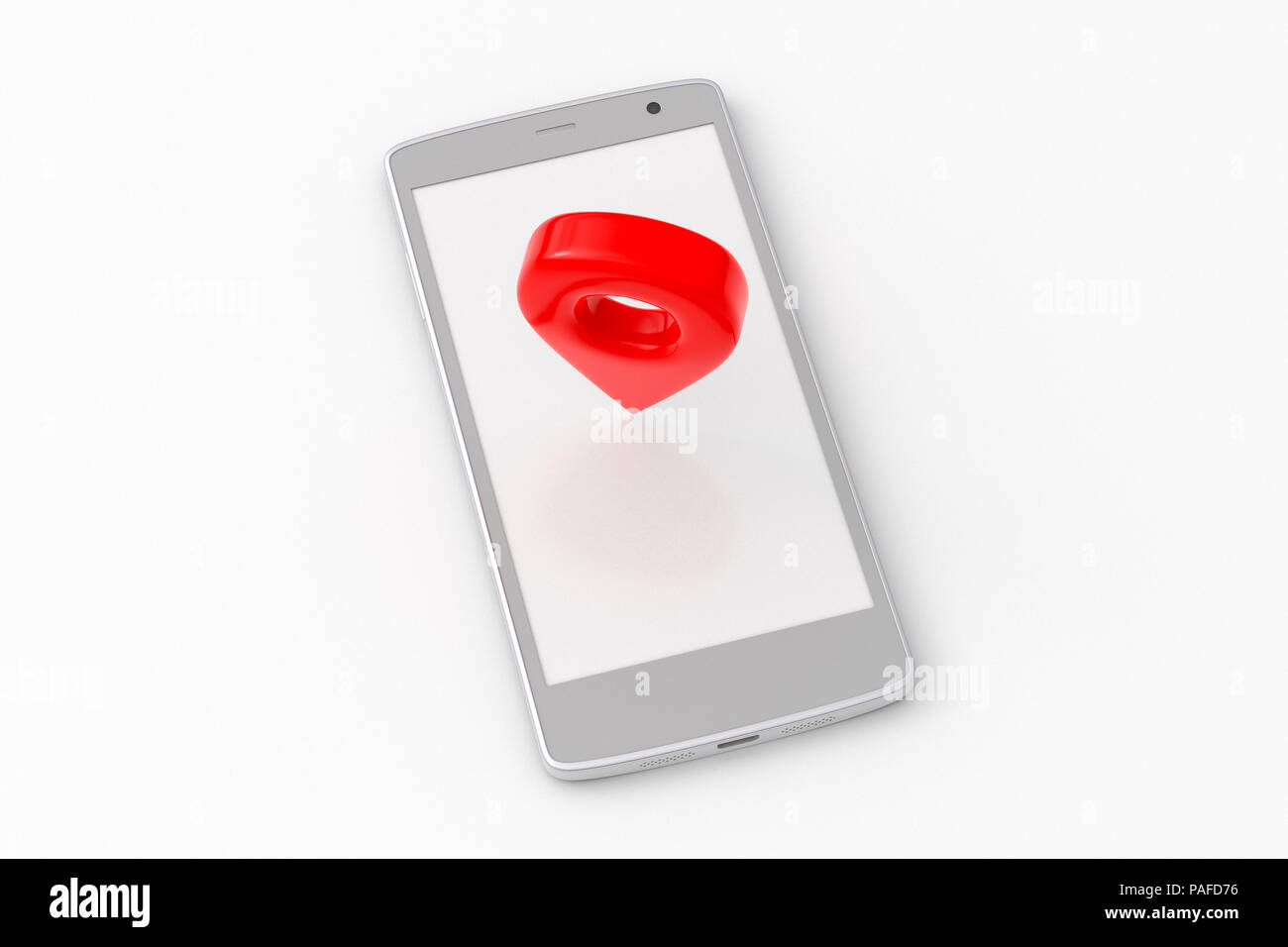 GPS pin location navigation geo tag on screen of smartphone on white ...