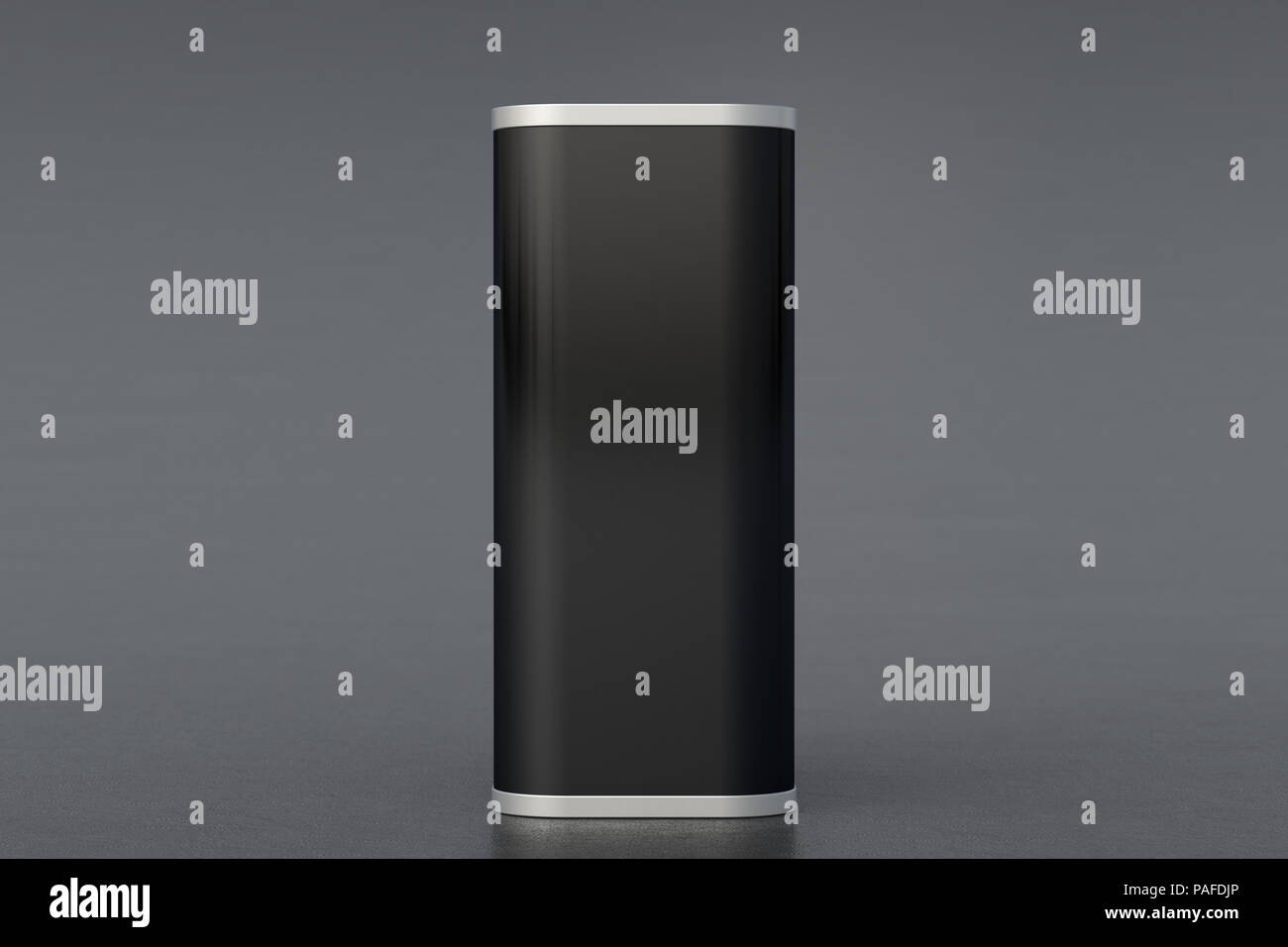 Front and side view. Blank black rectangular tin can isolated with ...