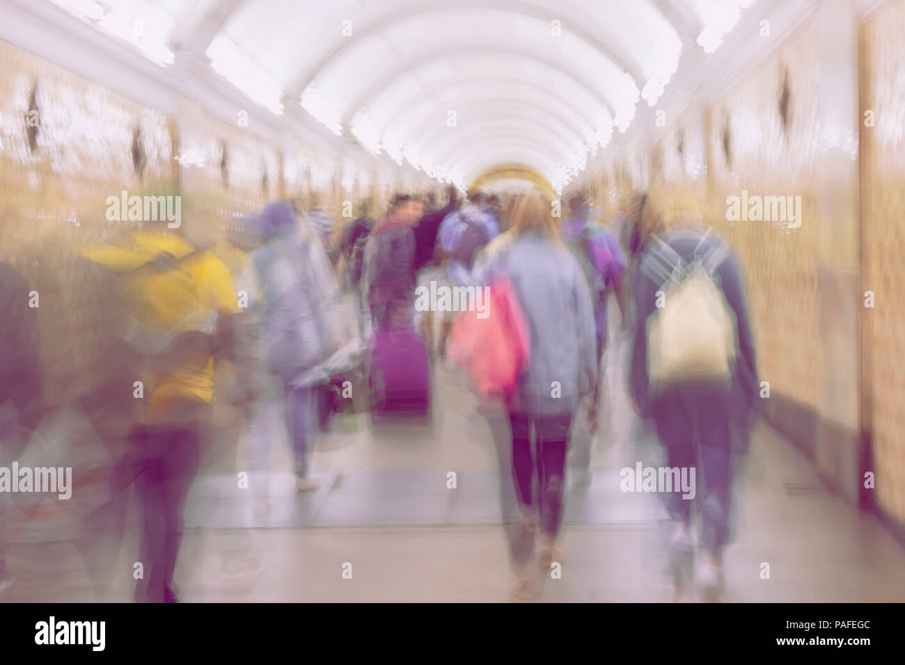 Abstract unrecognizable group of hurried passengers in subway platform ...