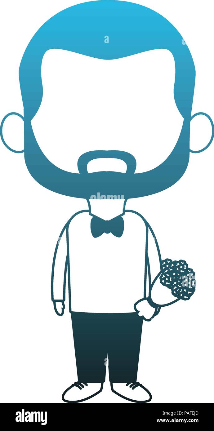 Cute midget man with flowers bouquet cartoon vector illustration ...