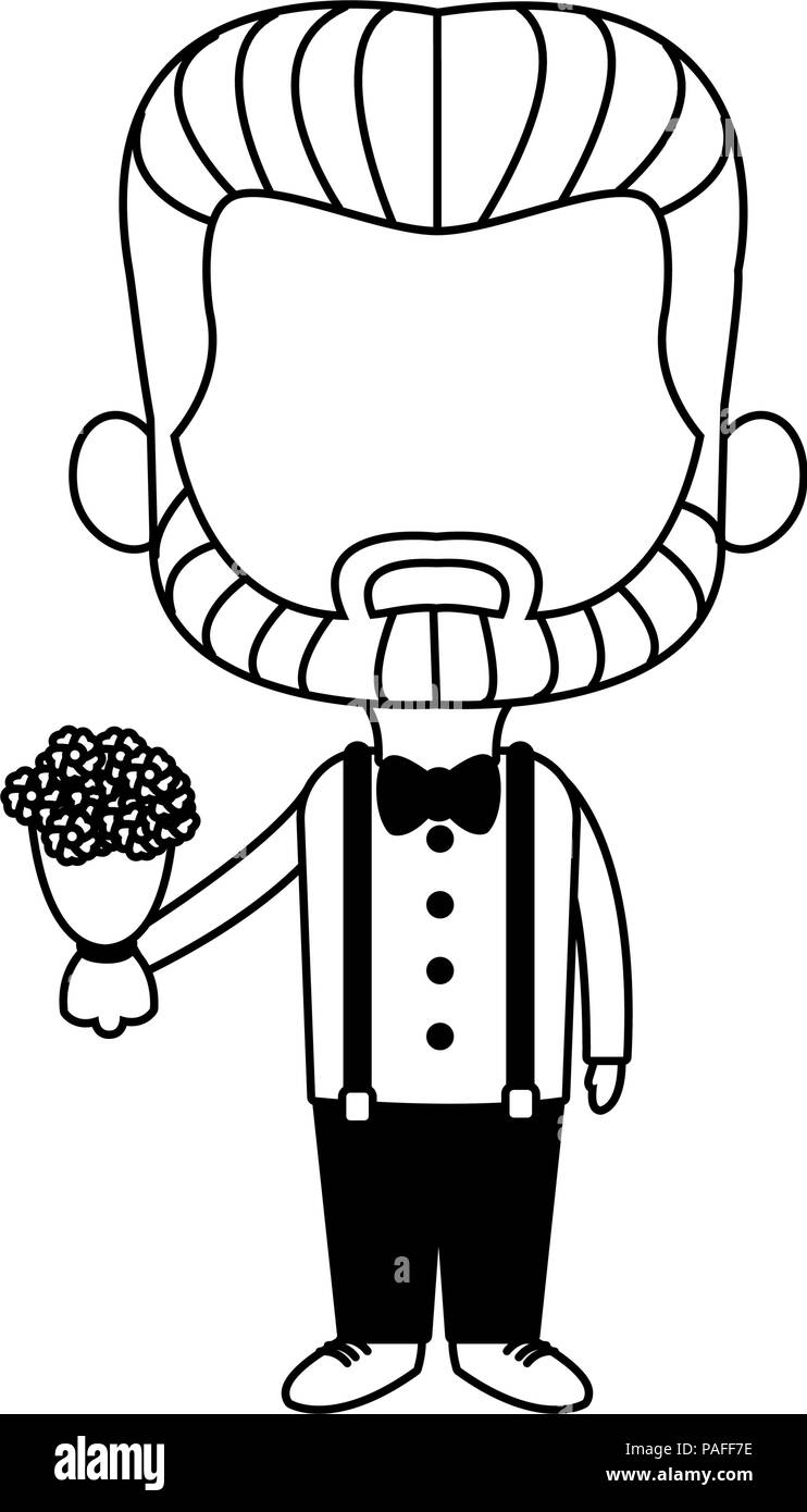 Cute midget man with flowers bouquet cartoon vector illustration ...