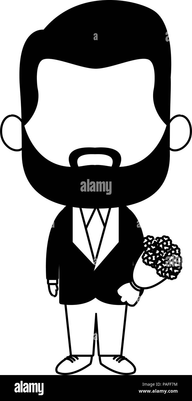 Cute midget man with flowers bouquet cartoon vector illustration ...