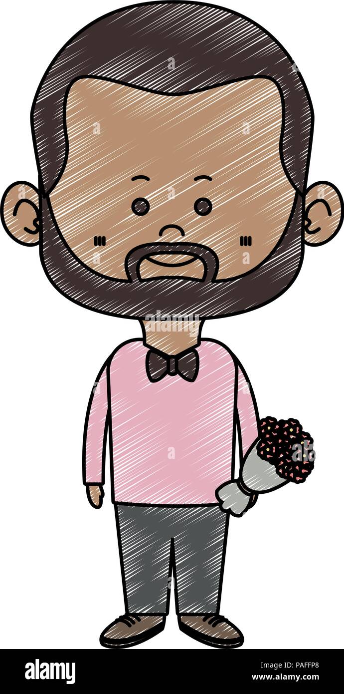 Cute midget man with flowers bouquet cartoon vector illustration ...