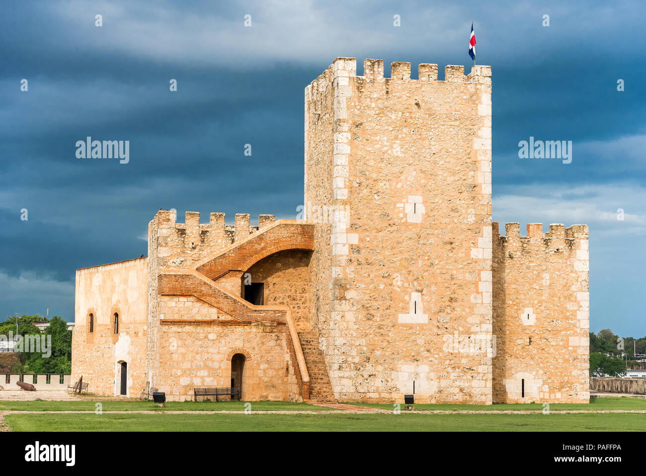 View on fort Ozama, Santo Domingo, Dominican Republic. Copy space for ...
