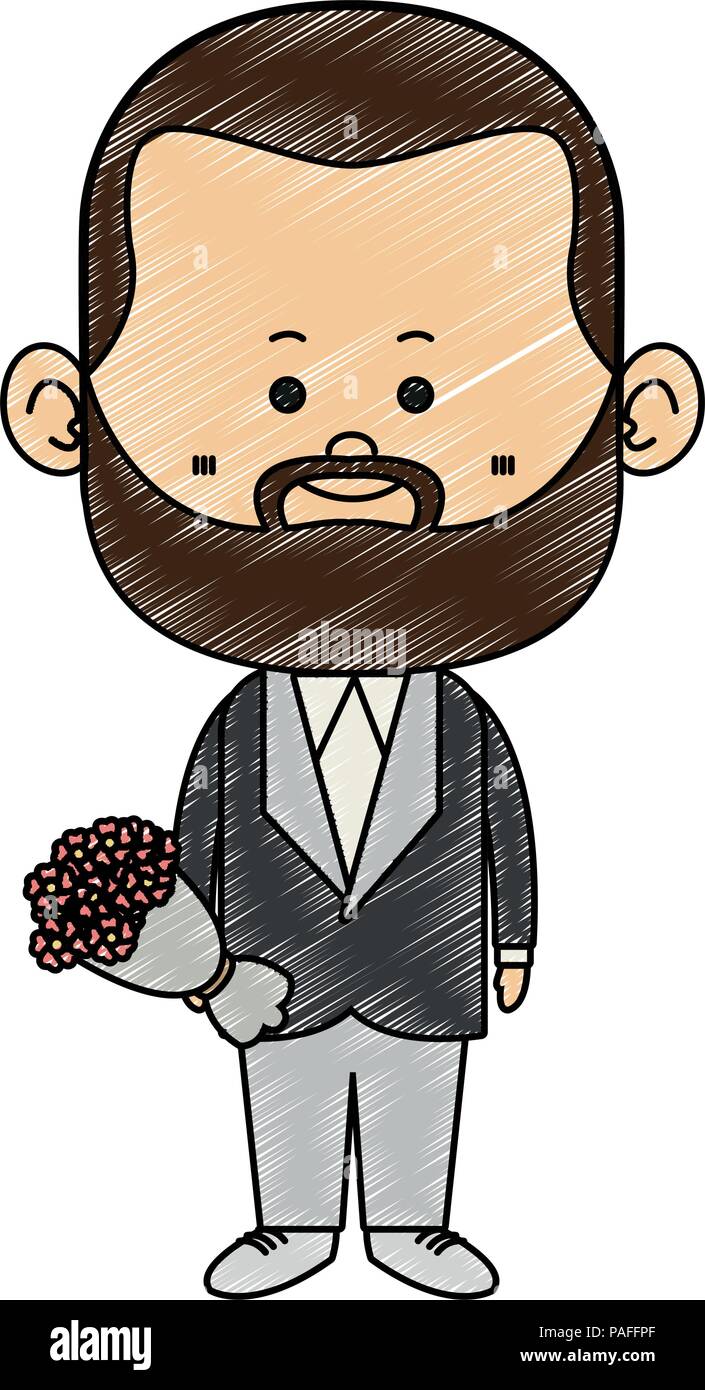 Cute midget man with flowers bouquet cartoon vector illustration ...