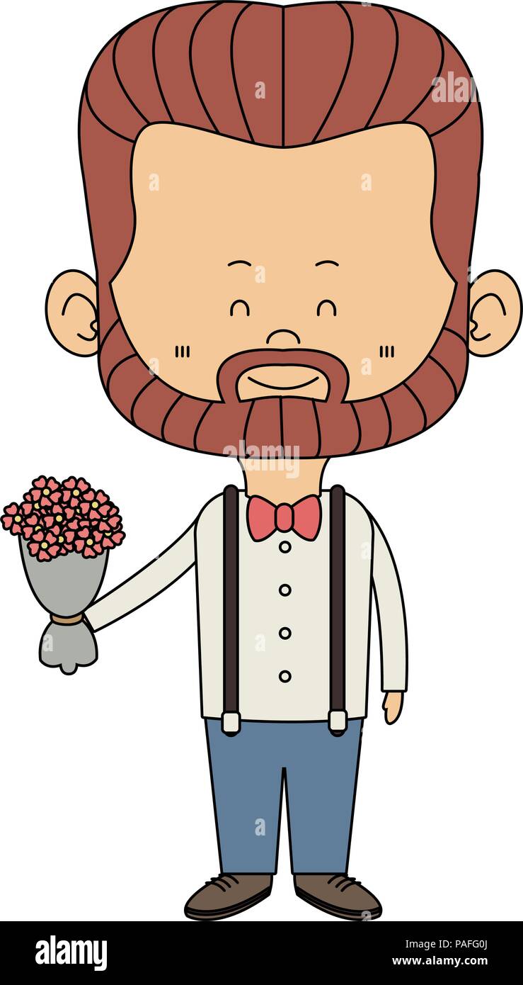 Cute midget man with flowers bouquet cartoon vector illustration ...