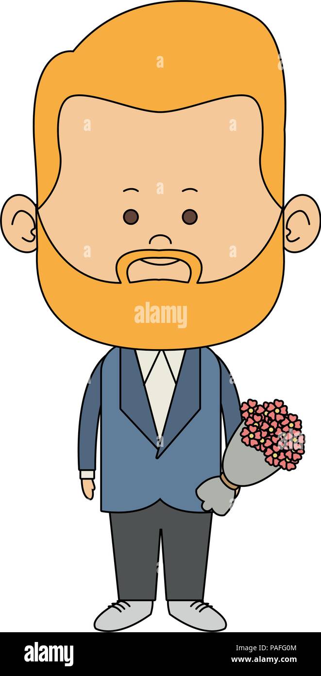 Cute midget man with flowers bouquet cartoon vector illustration ...