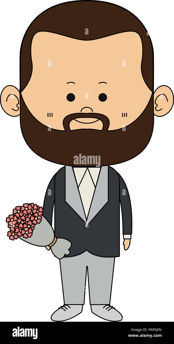 Cute midget man with flowers bouquet cartoon vector illustration ...