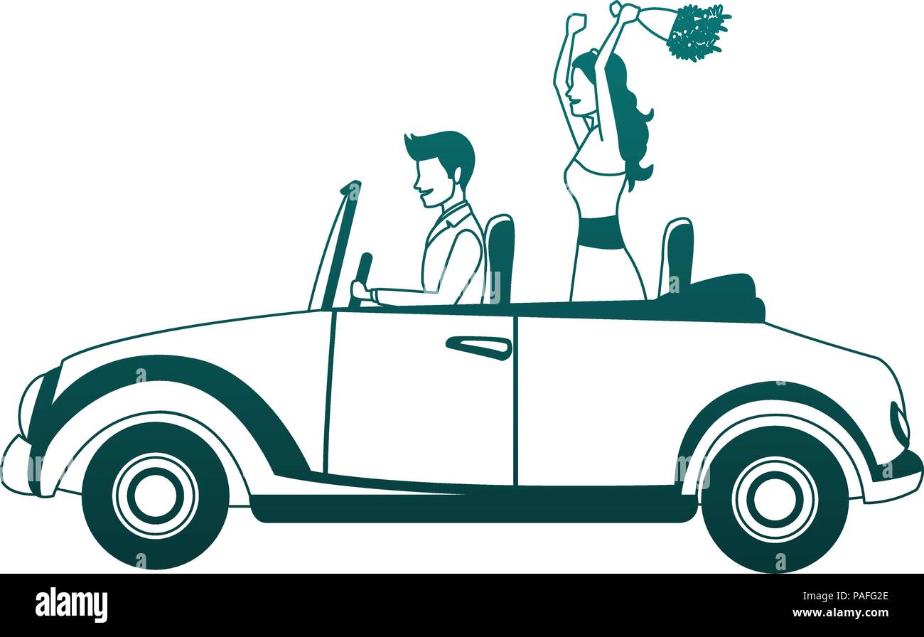 Bride and groom inside sport car vector illustration graphic design ...