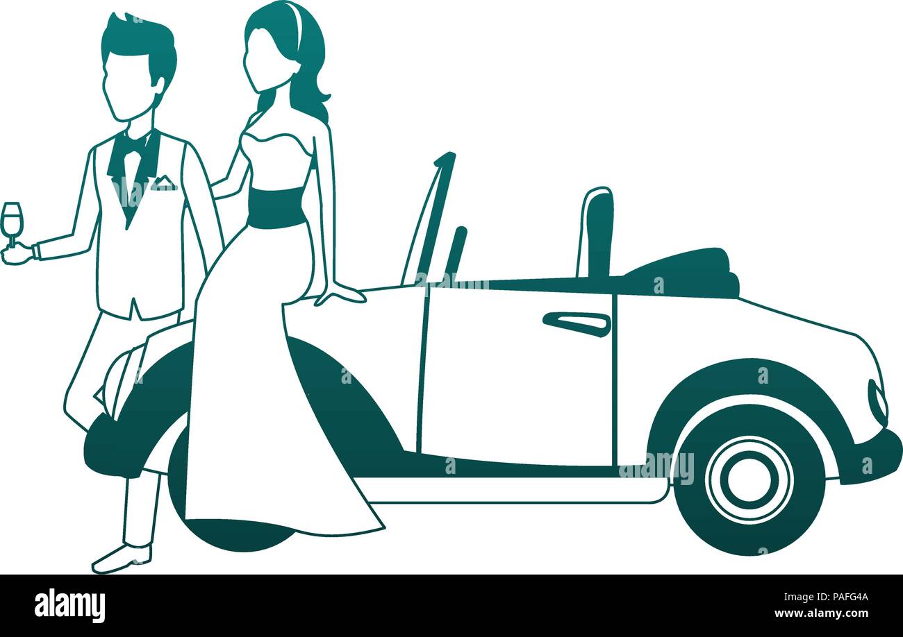 Bride and groom with sport car vector illustration graphic design Stock ...