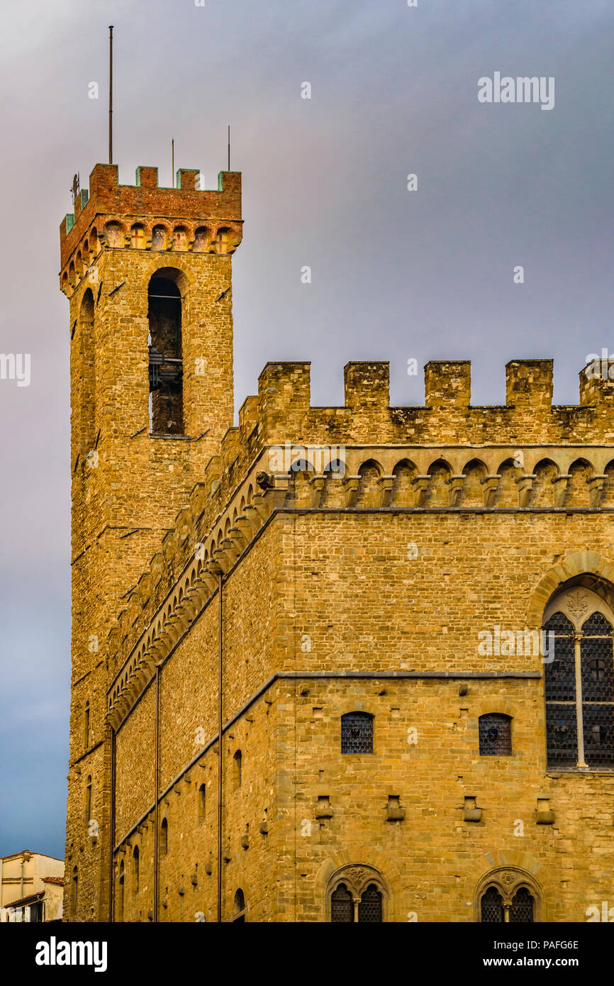 Exterior low angle shot of famous medieval style gallery building ...