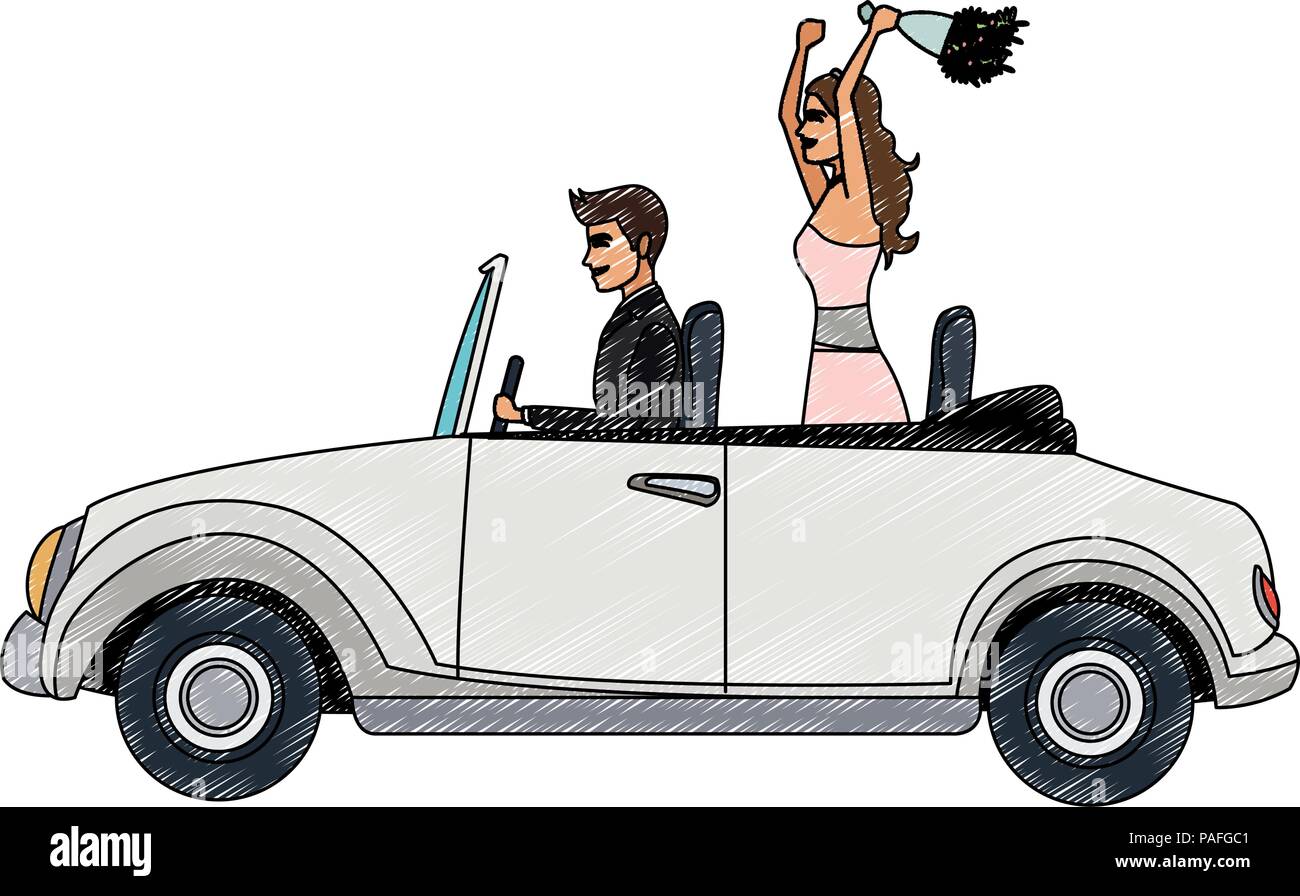 Bride and groom inside sport car vector illustration graphic design ...