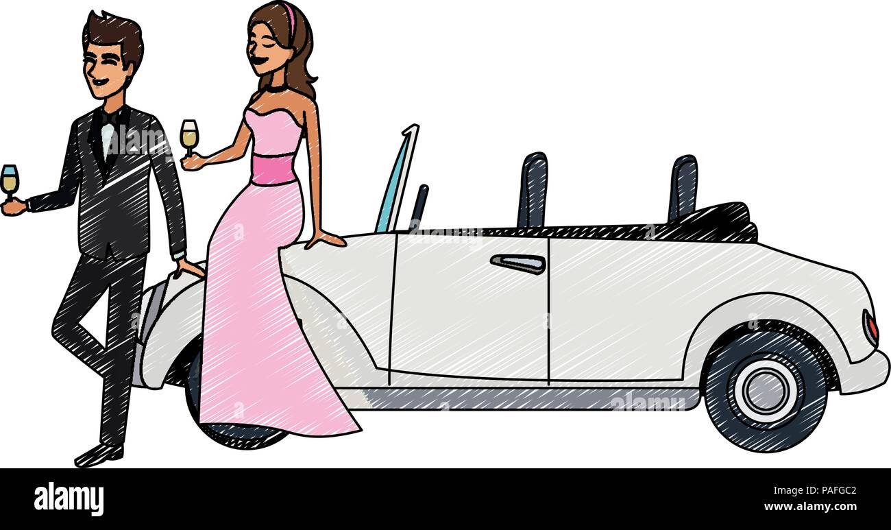Bride and groom with sport car vector illustration graphic design Stock ...