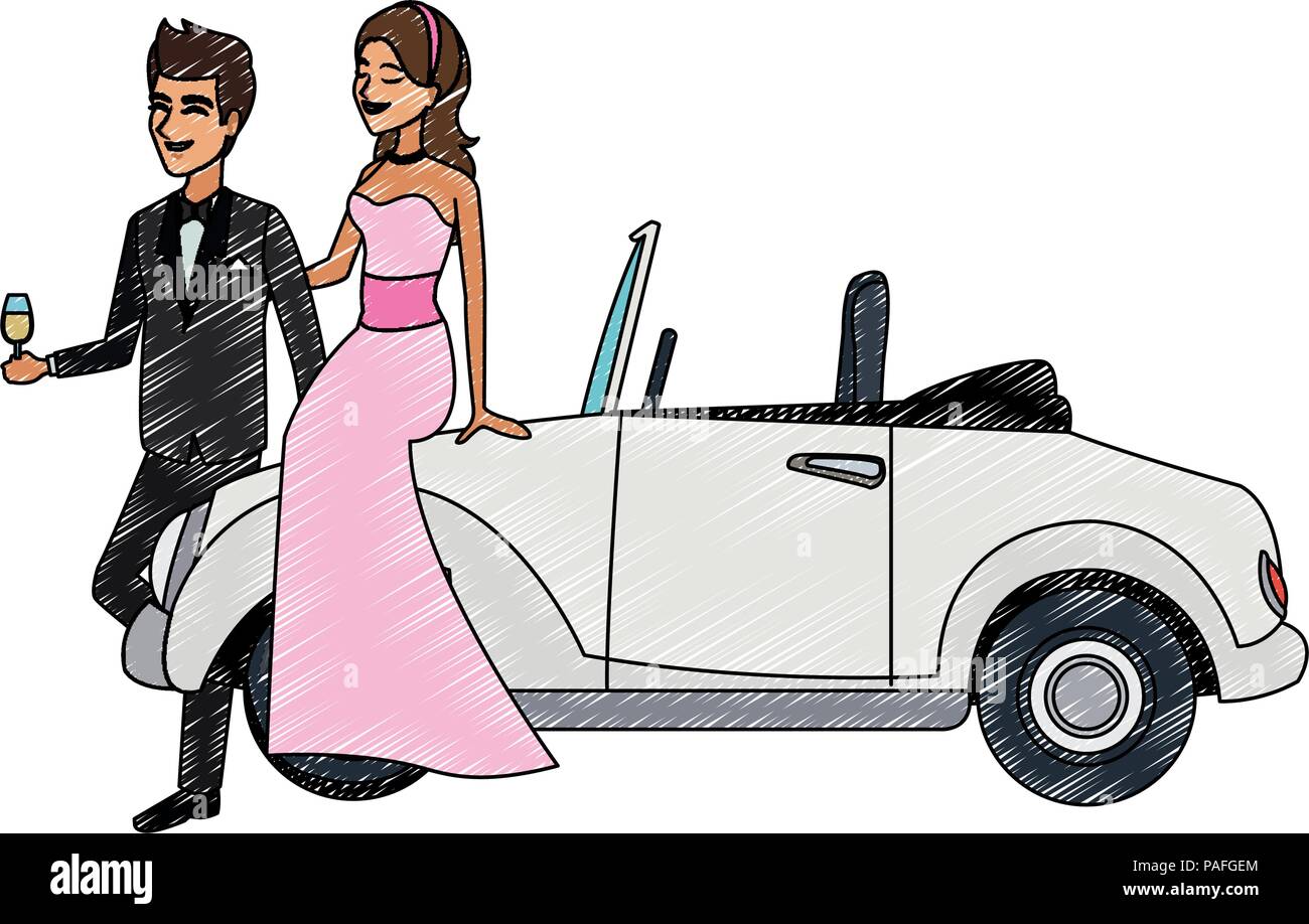Bride and groom with sport car vector illustration graphic design Stock ...