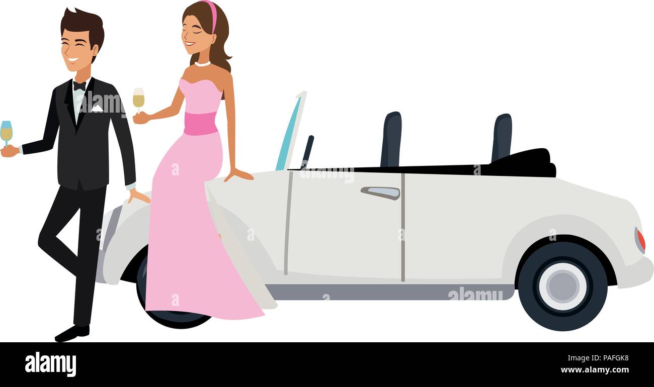 Bride and groom with sport car vector illustration graphic design Stock ...