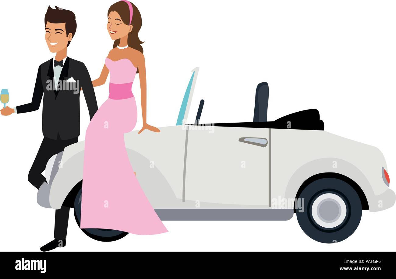 Bride and groom with sport car vector illustration graphic design Stock ...