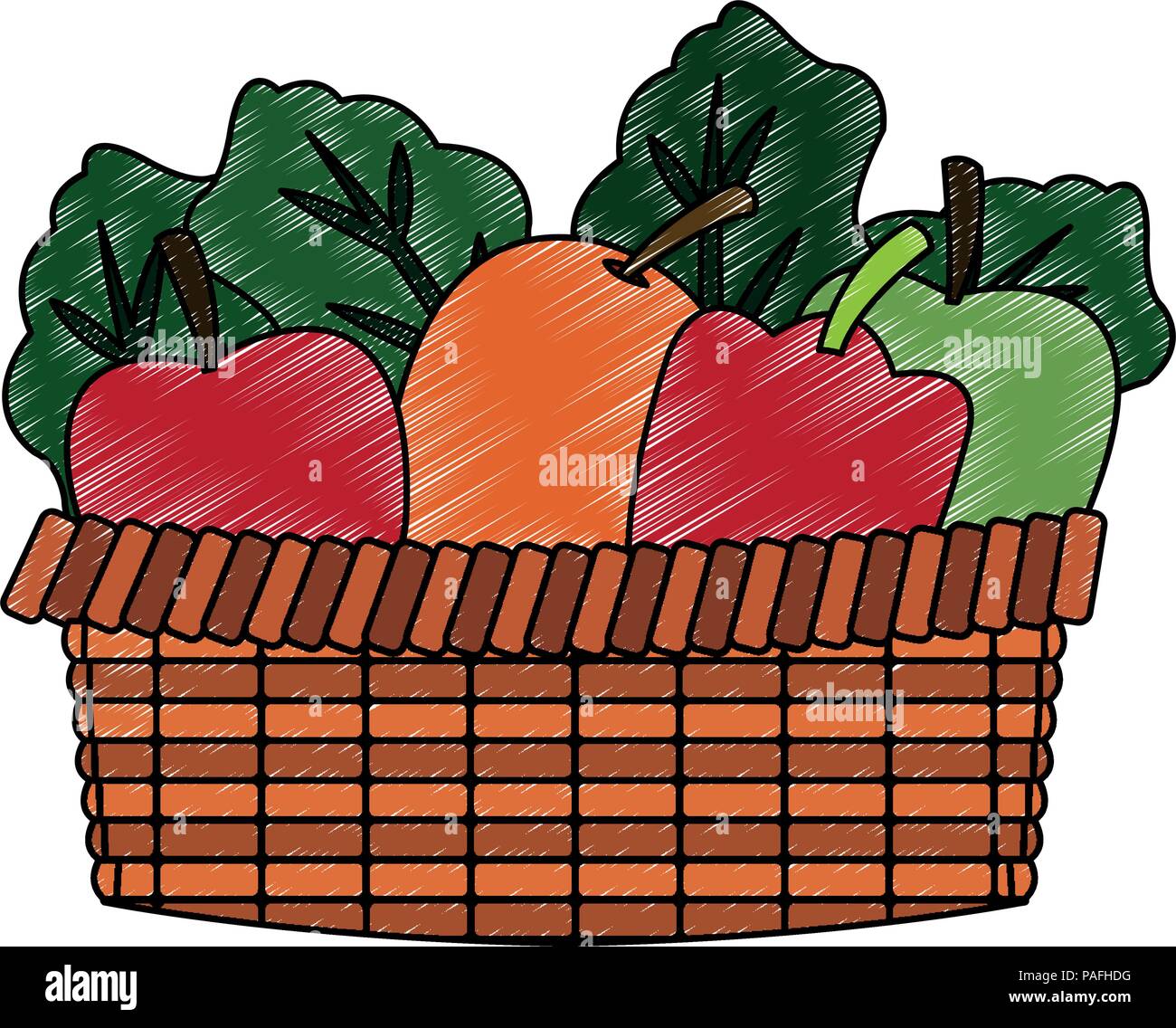 Vegetables and fruits in basket vector illustration graphic design ...