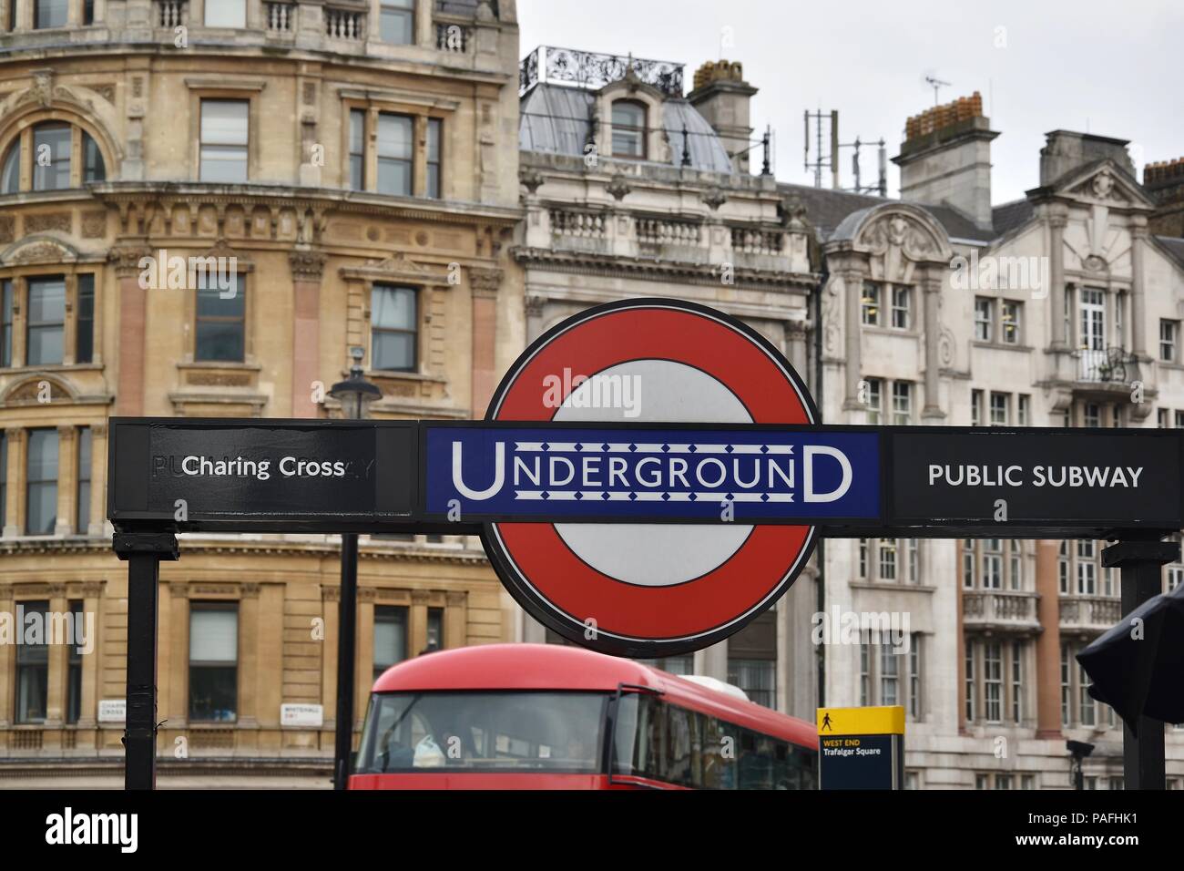 An iconic London Underground roundel station sign, London, United ...