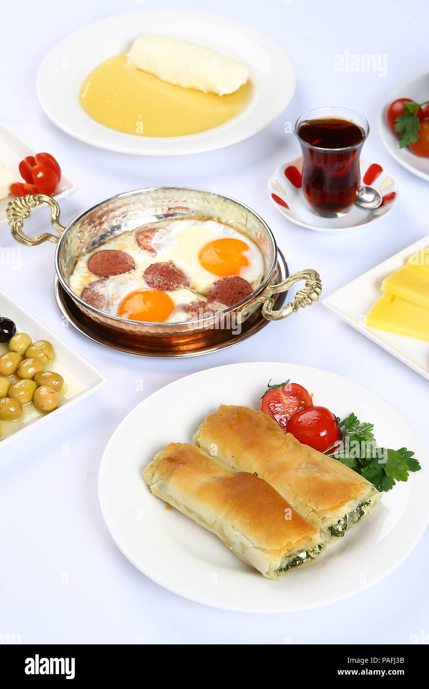 Turkish breakfast with sucuk and fried eggs Stock Photo - Alamy