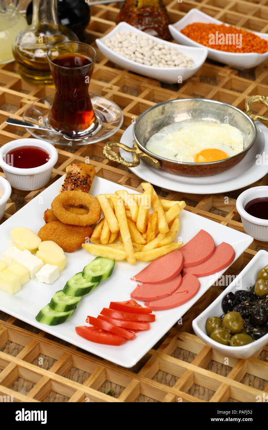 Turkish breakfast with sucuk and fried eggs Stock Photo - Alamy