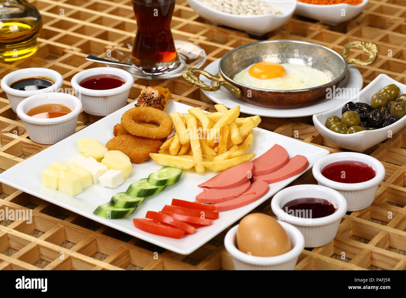 Turkish breakfast with sucuk and fried eggs Stock Photo - Alamy