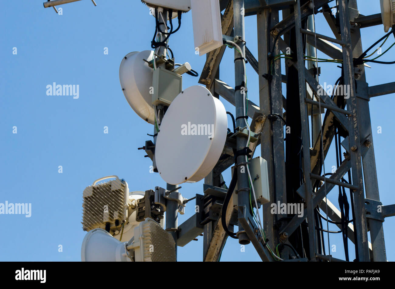 Telecommunication tower with antennas of cellular communication and ...
