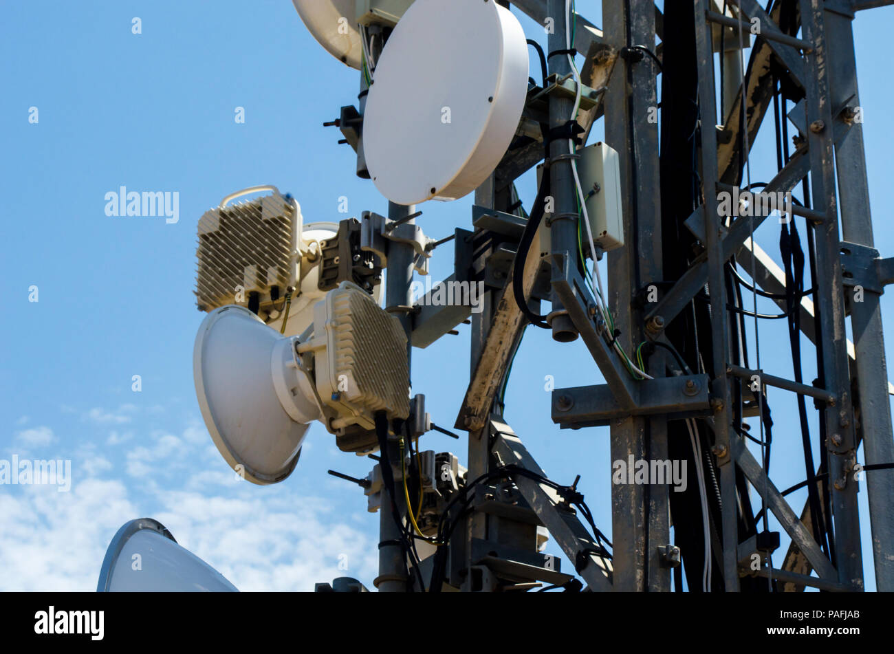 Telecommunication tower with antennas of cellular communication and ...