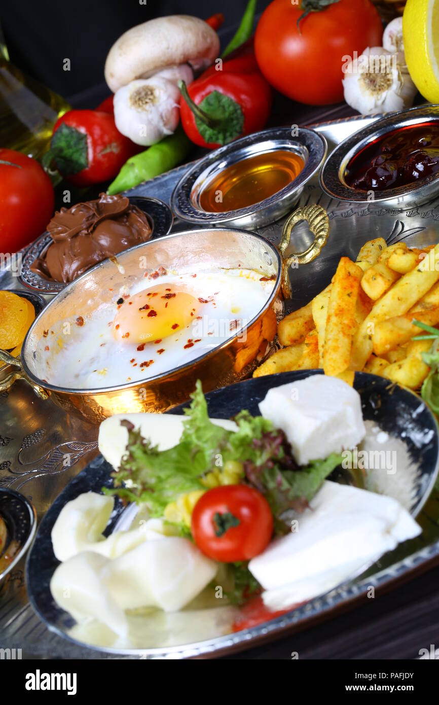 Turkish Breakfast with Fried Eggs Stock Photo - Alamy