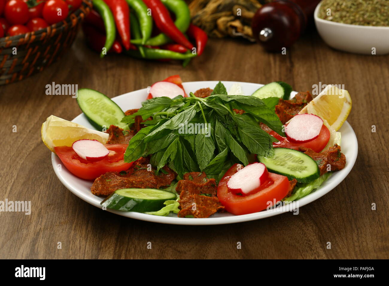 Turkish cig kofte - raw meatball Stock Photo - Alamy