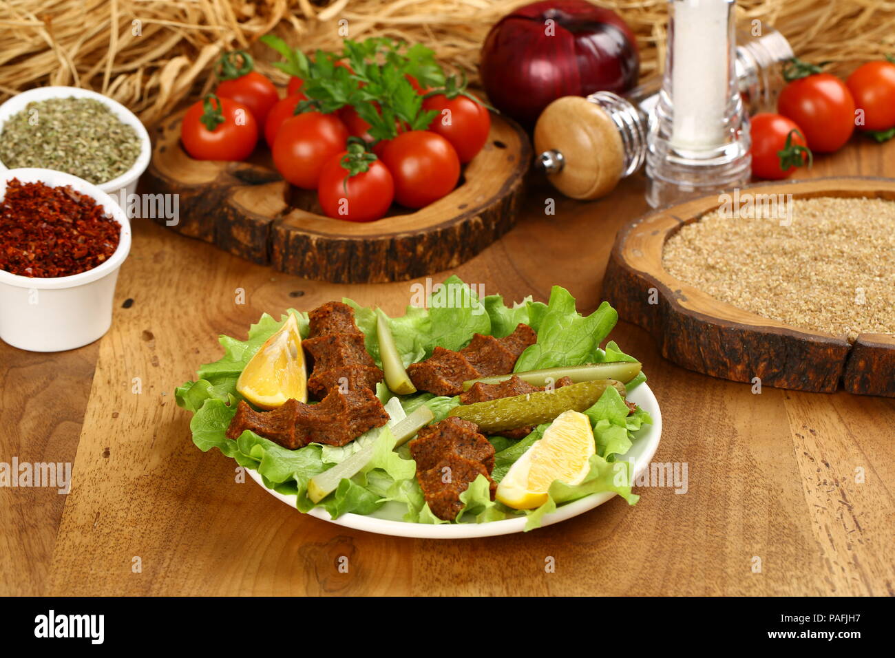 Turkish cig kofte - raw meatball Stock Photo - Alamy