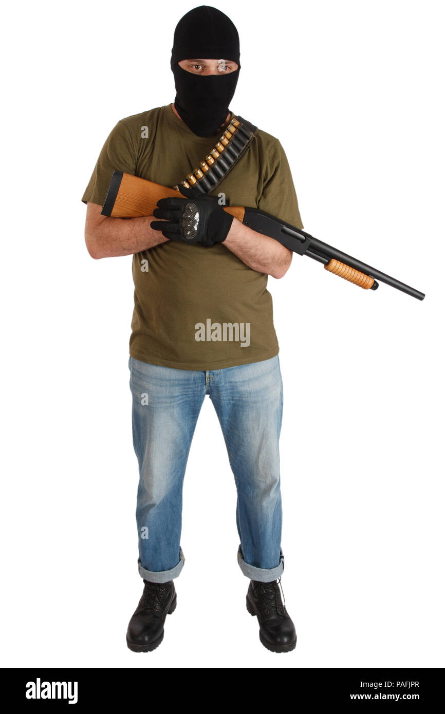 robber in black mask with shotgun isolated Stock Photo - Alamy