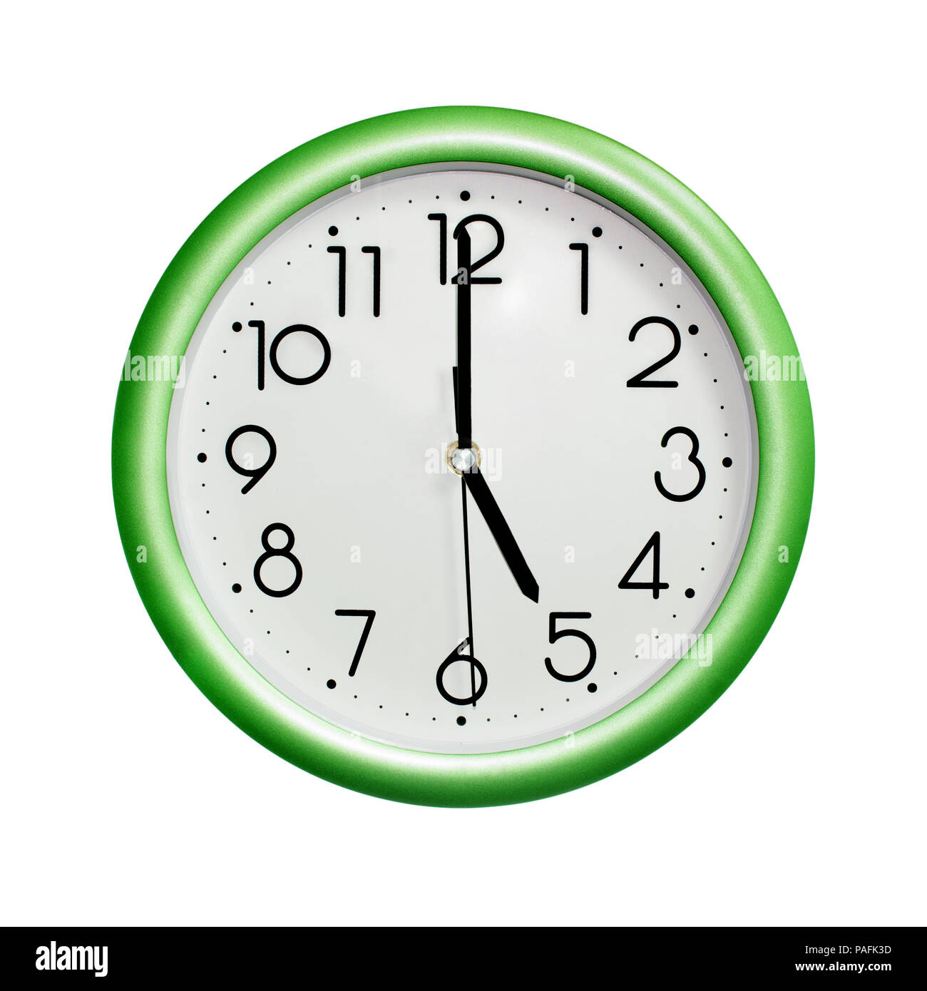 five o'clock, photo circle green wall clock, on white background ... five o'clock, photo circle green wall clock, on white background ...