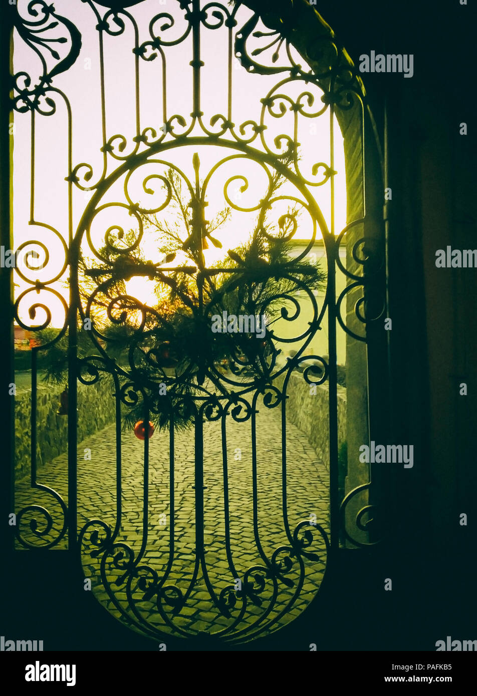 Old forged gates in medieval castle Stock Photo - Alamy
