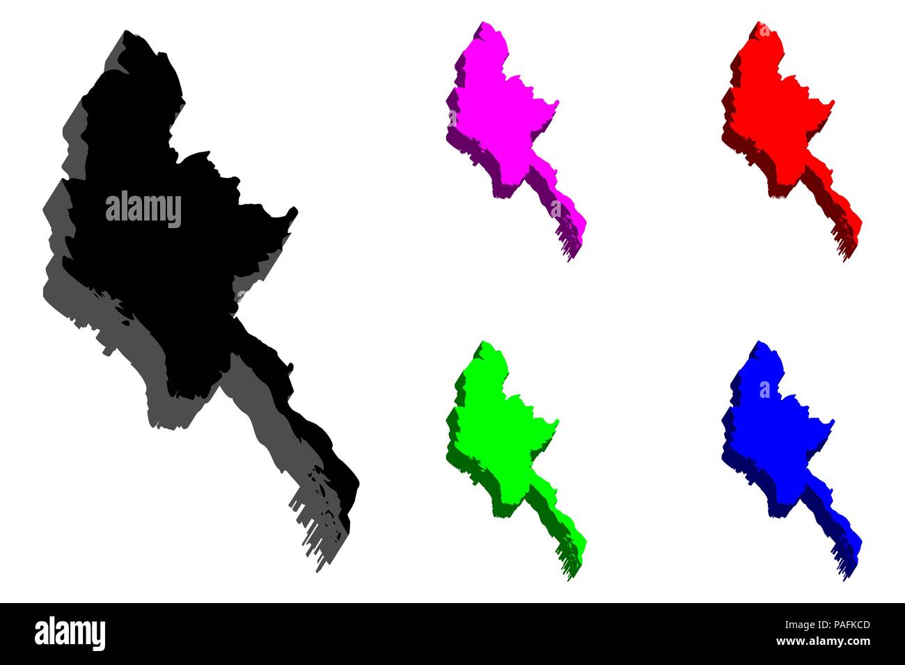 3D map of Myanmar (Republic of the Union of Myanmar, Burma) - black ...