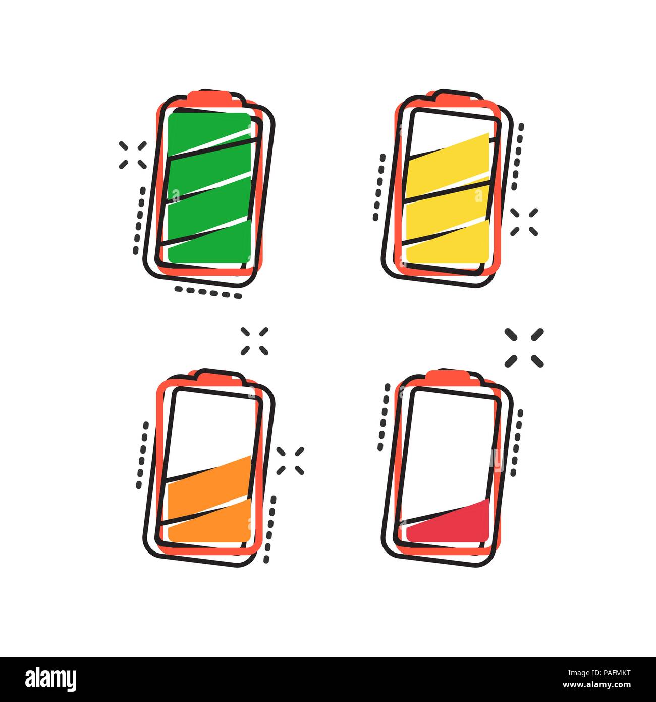 Vector cartoon battery icon in comic style. Battery charge level, full ...