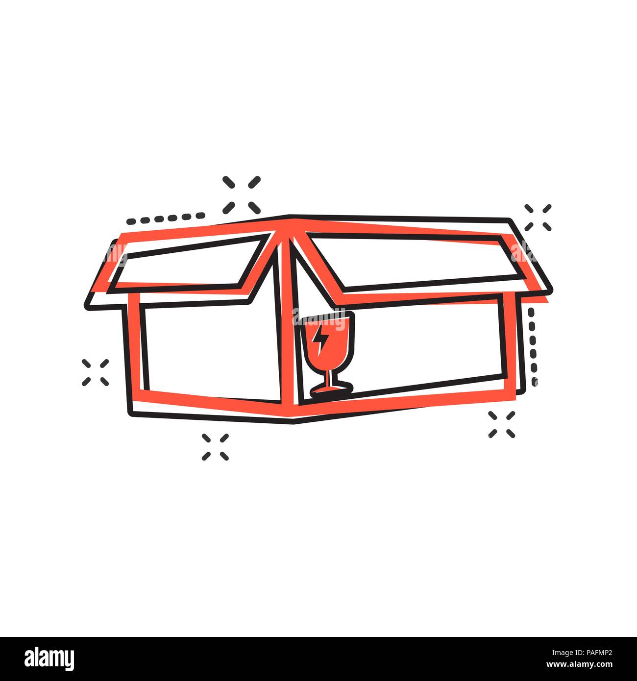 Vector cartoon packaging box icon in comic style. Shipping pack sign ...