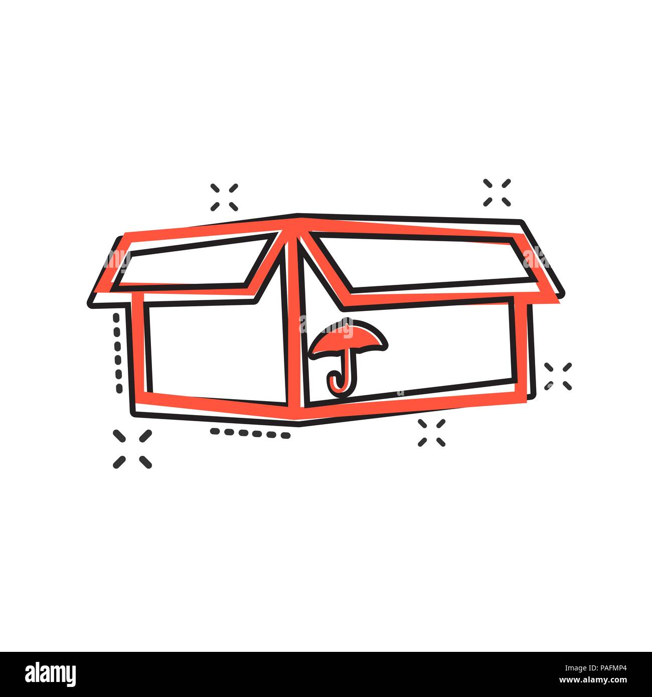 Vector cartoon packaging box icon in comic style. Shipping pack sign ...