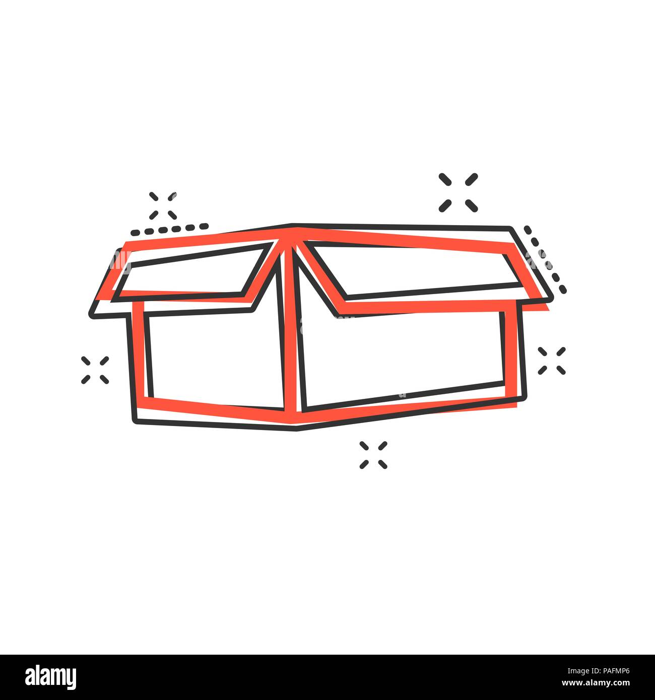 Vector cartoon packaging box icon in comic style. Shipping pack sign ...