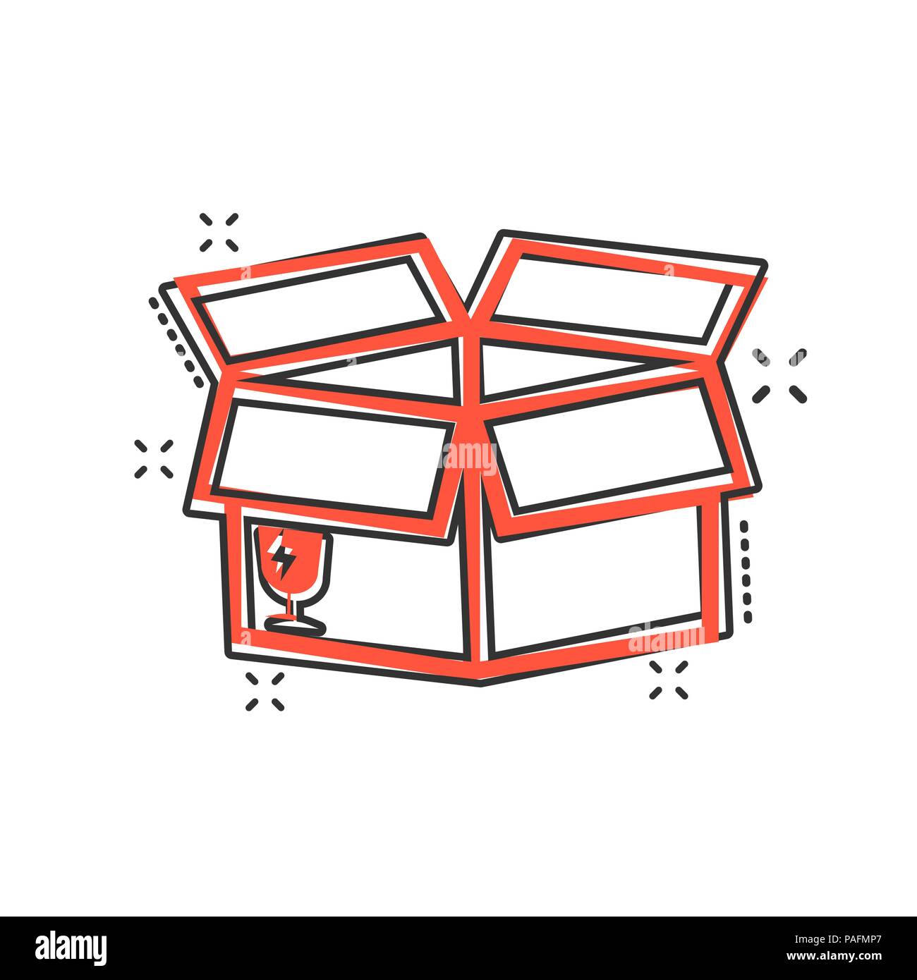 Vector cartoon packaging box icon in comic style. Shipping pack sign ...