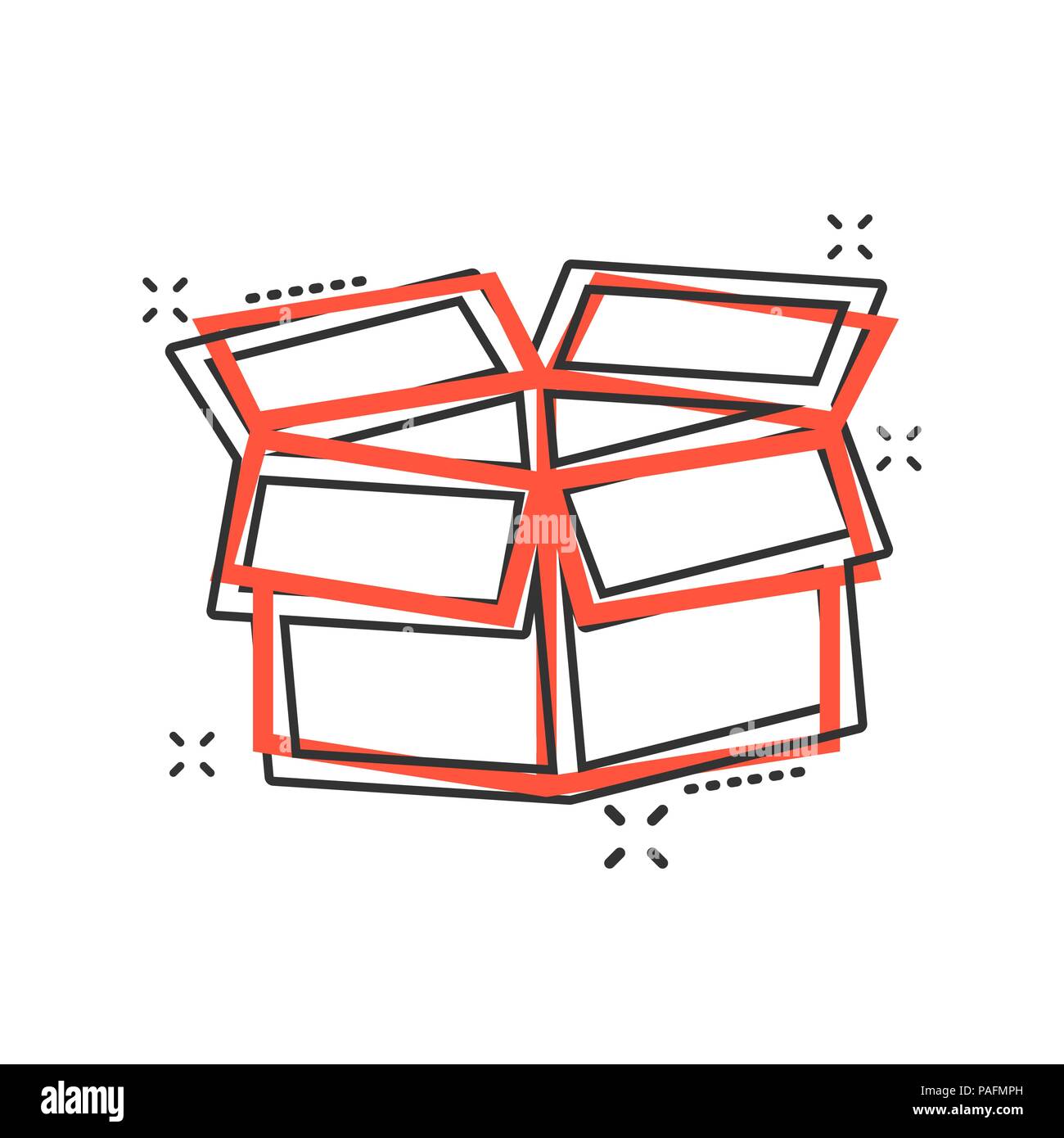 Vector cartoon packaging box icon in comic style. Shipping pack sign ...