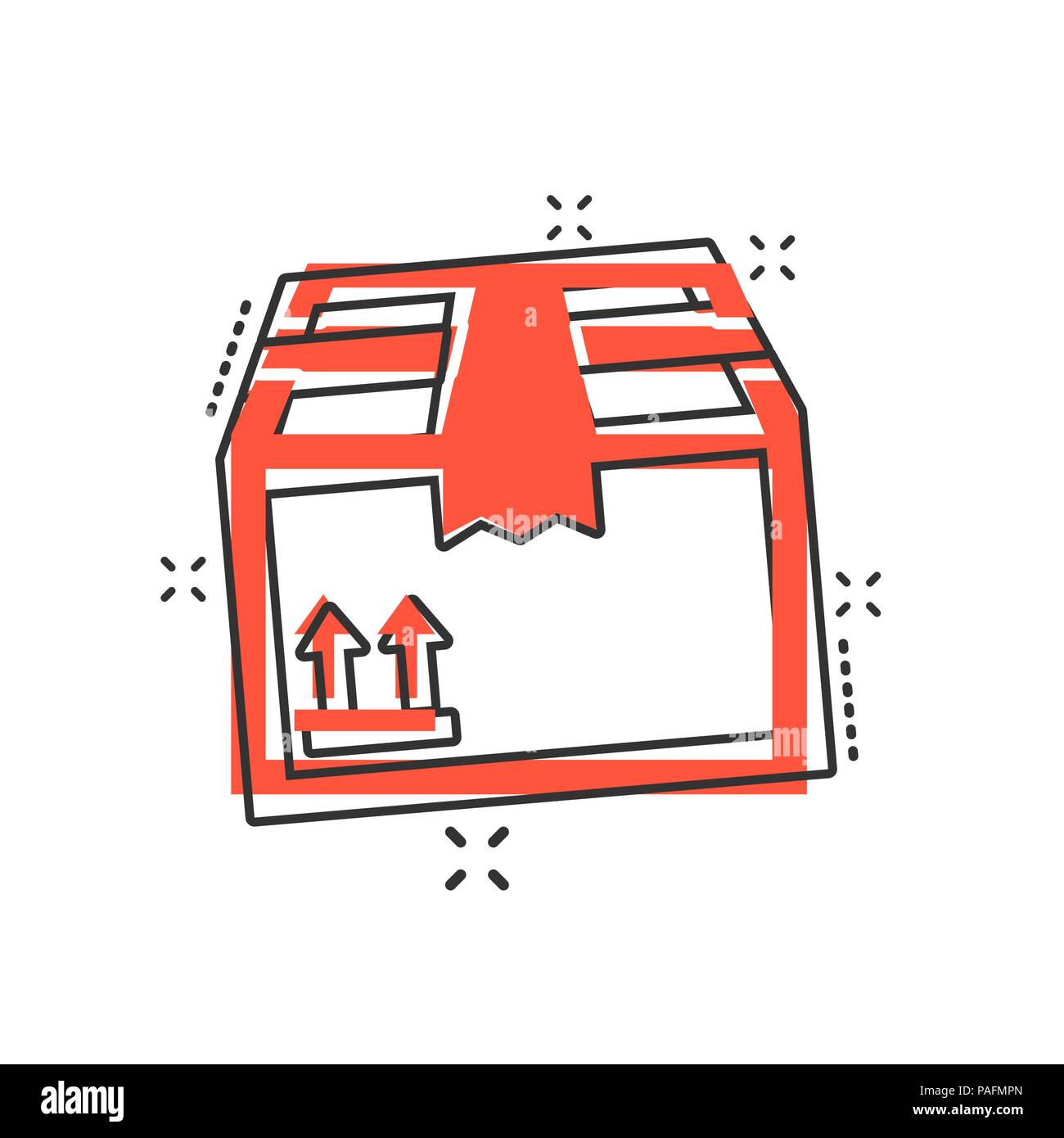 Vector cartoon packaging box icon in comic style. Shipping pack sign ...
