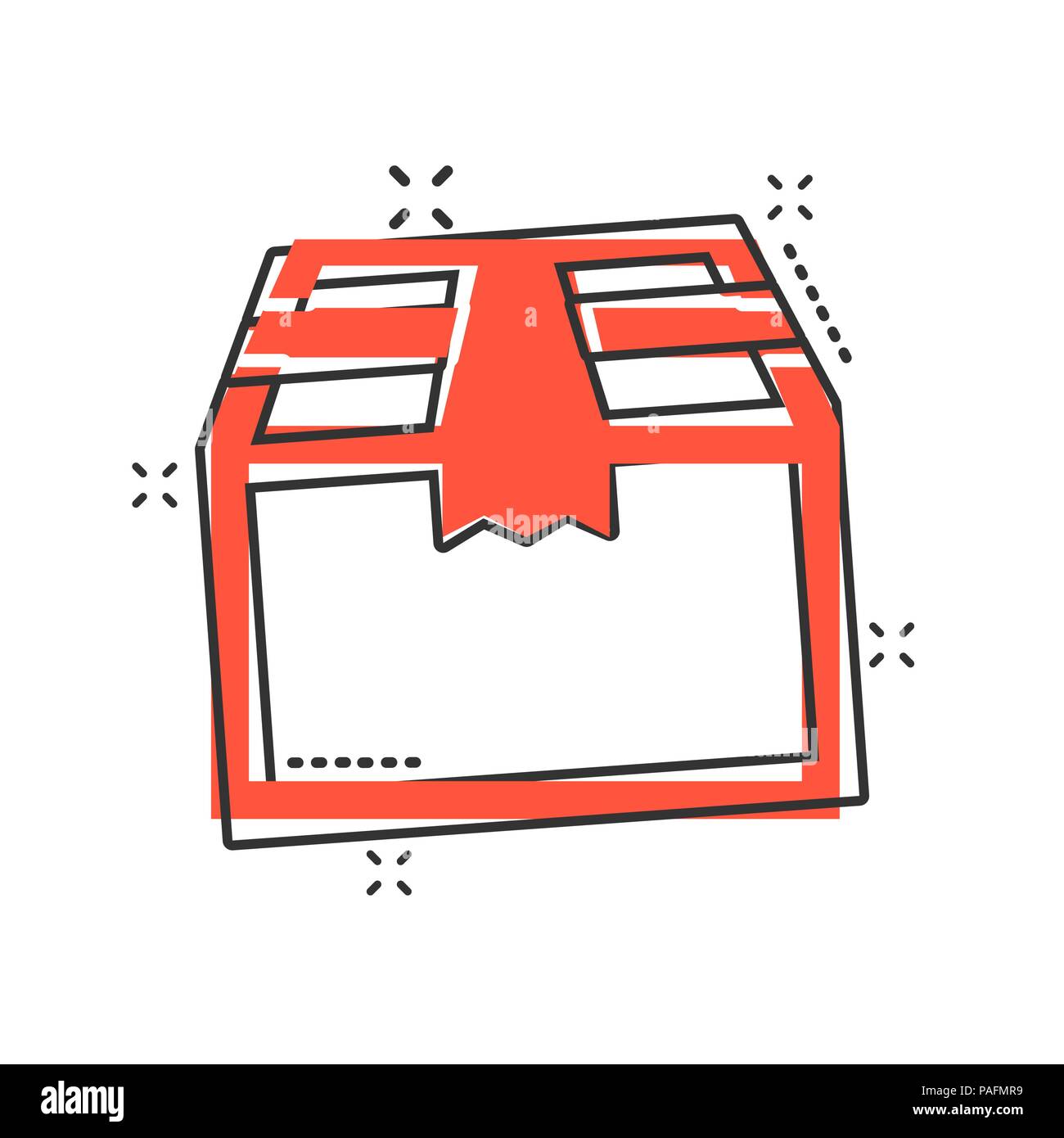 Vector cartoon packaging box icon in comic style. Shipping pack sign ...