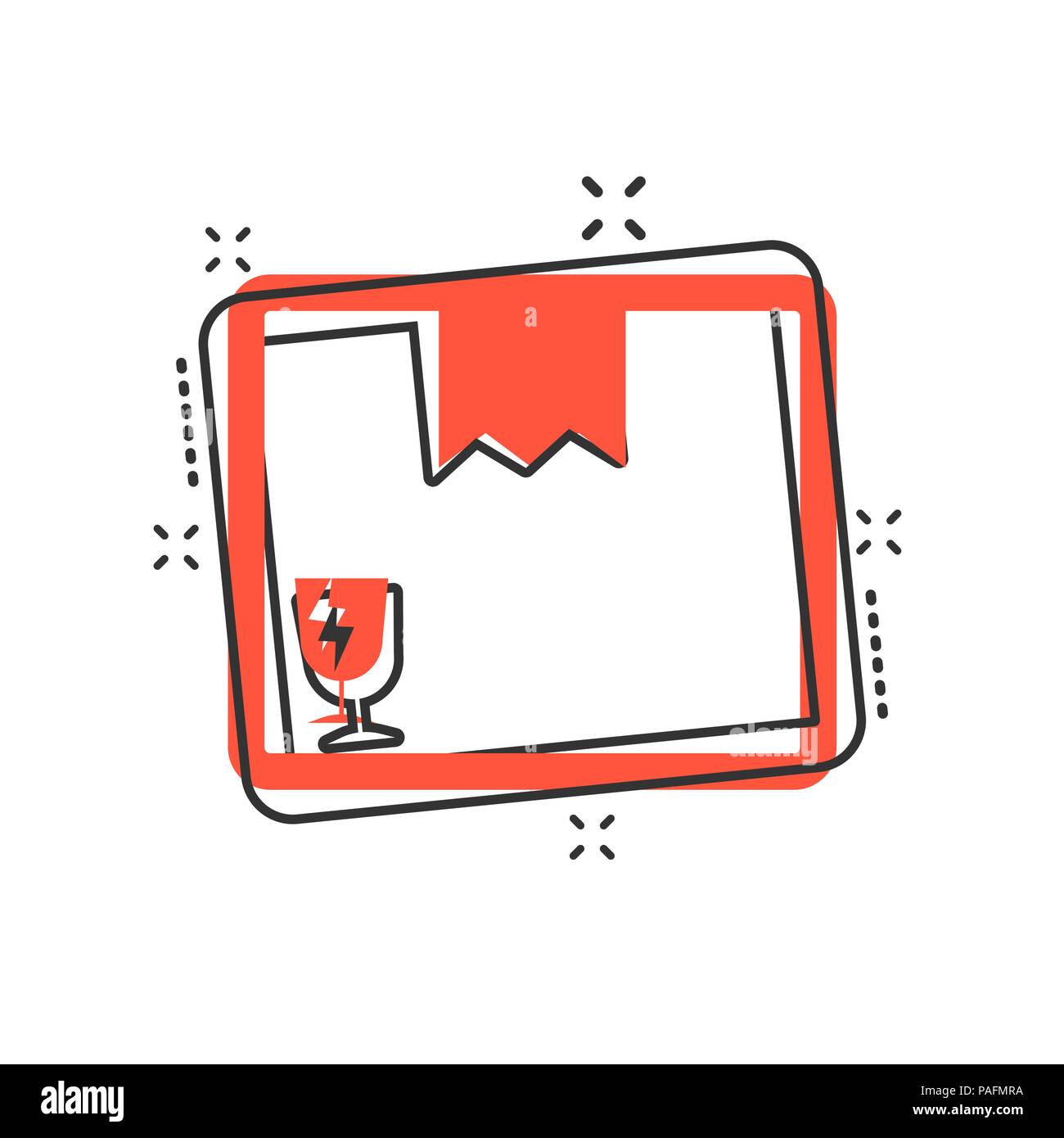 Vector cartoon packaging box icon in comic style. Shipping pack sign ...
