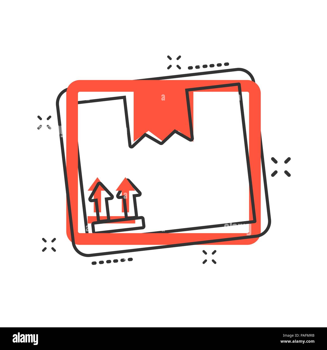 Vector cartoon packaging box icon in comic style. Shipping pack sign ...
