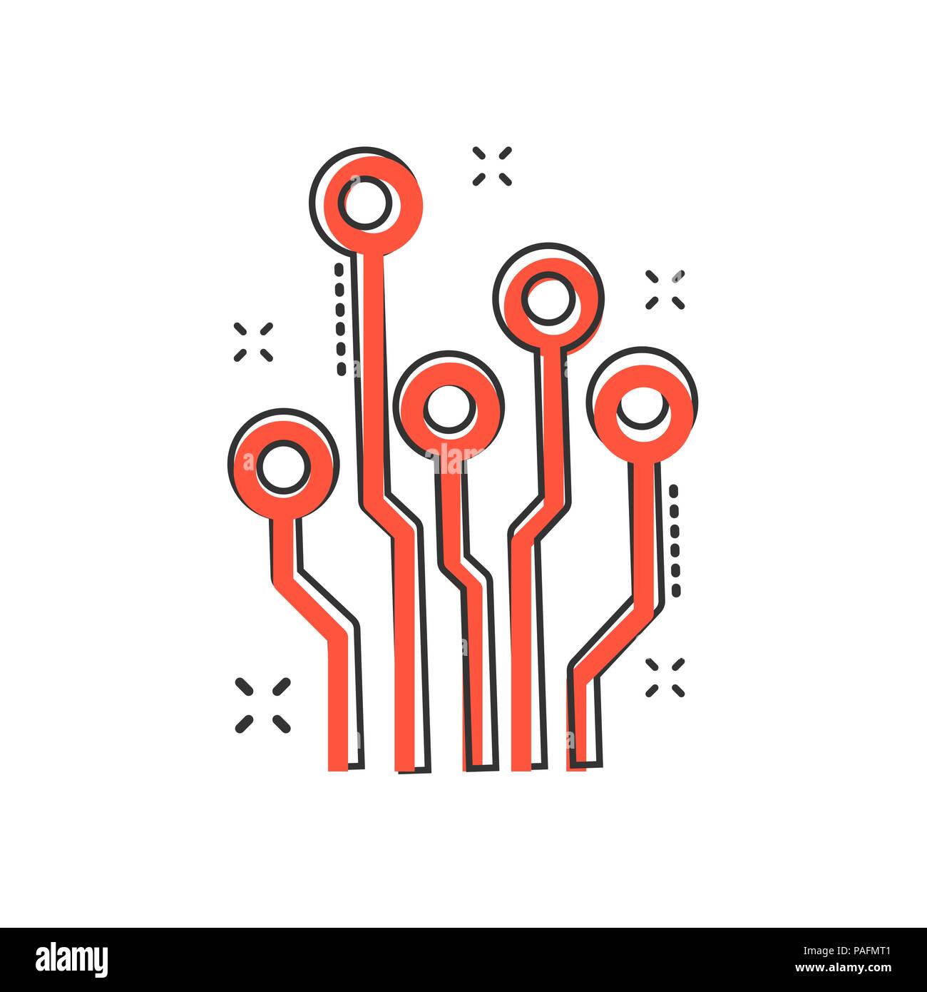 Vector cartoon circuit board icon in comic style. Technology scheme ...