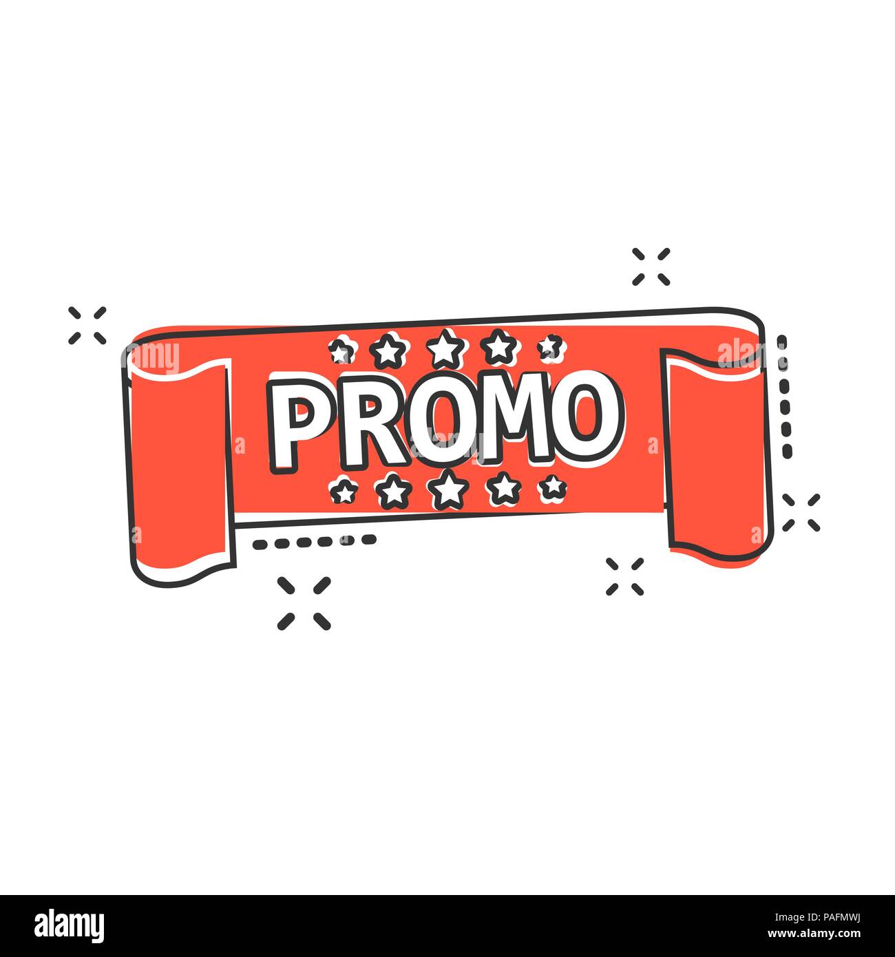 Vector cartoon promo ribbon icon in comic style. Discount sticker label ...