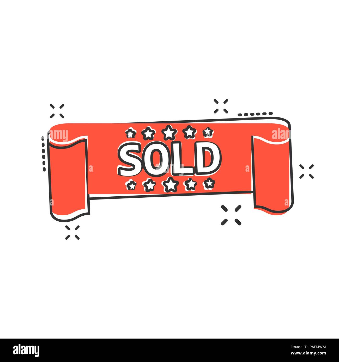 Vector cartoon sold ribbon icon in comic style. Discount, sale sticker ...