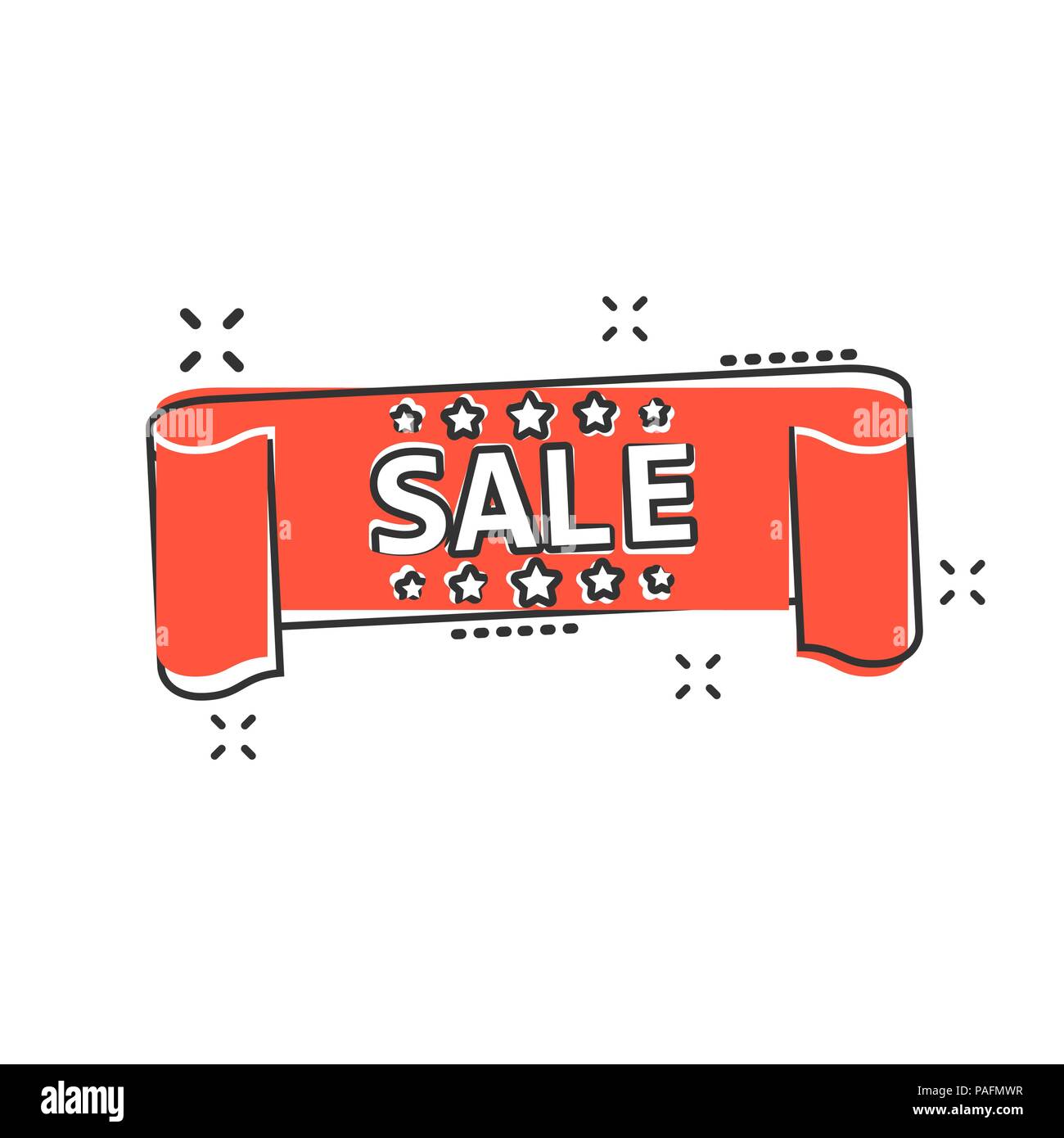 Vector cartoon sale ribbon icon in comic style. Discount, sale sticker ...